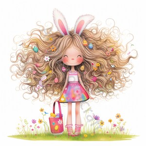 10 JPG Quirky Easter Girl Clip Art, Commercial Use, Whimsical Ephemera ...