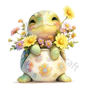 15 Cute Whimsical Turtle Clipart, Flower Turtle Clipart, High Res Jpgs ...
