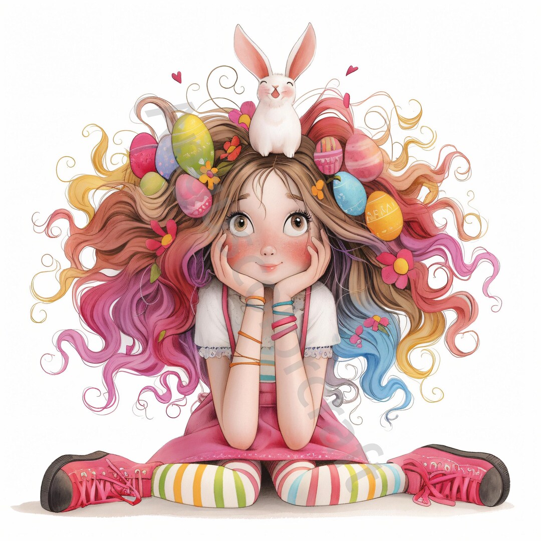10 JPG Quirky Easter Girl Clip Art, Commercial Use, Whimsical Ephemera ...
