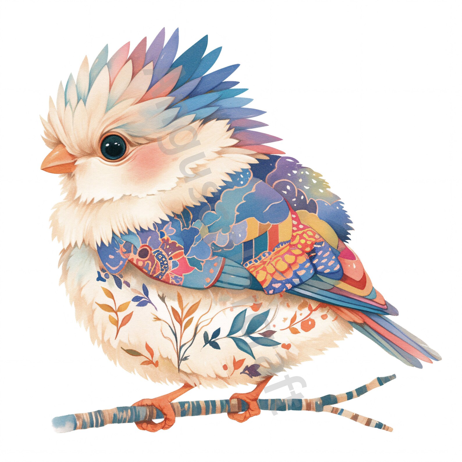 15 Cute Whimsical Bird Clipart, Colorful Bird Clipart, High Res Jpgs ...
