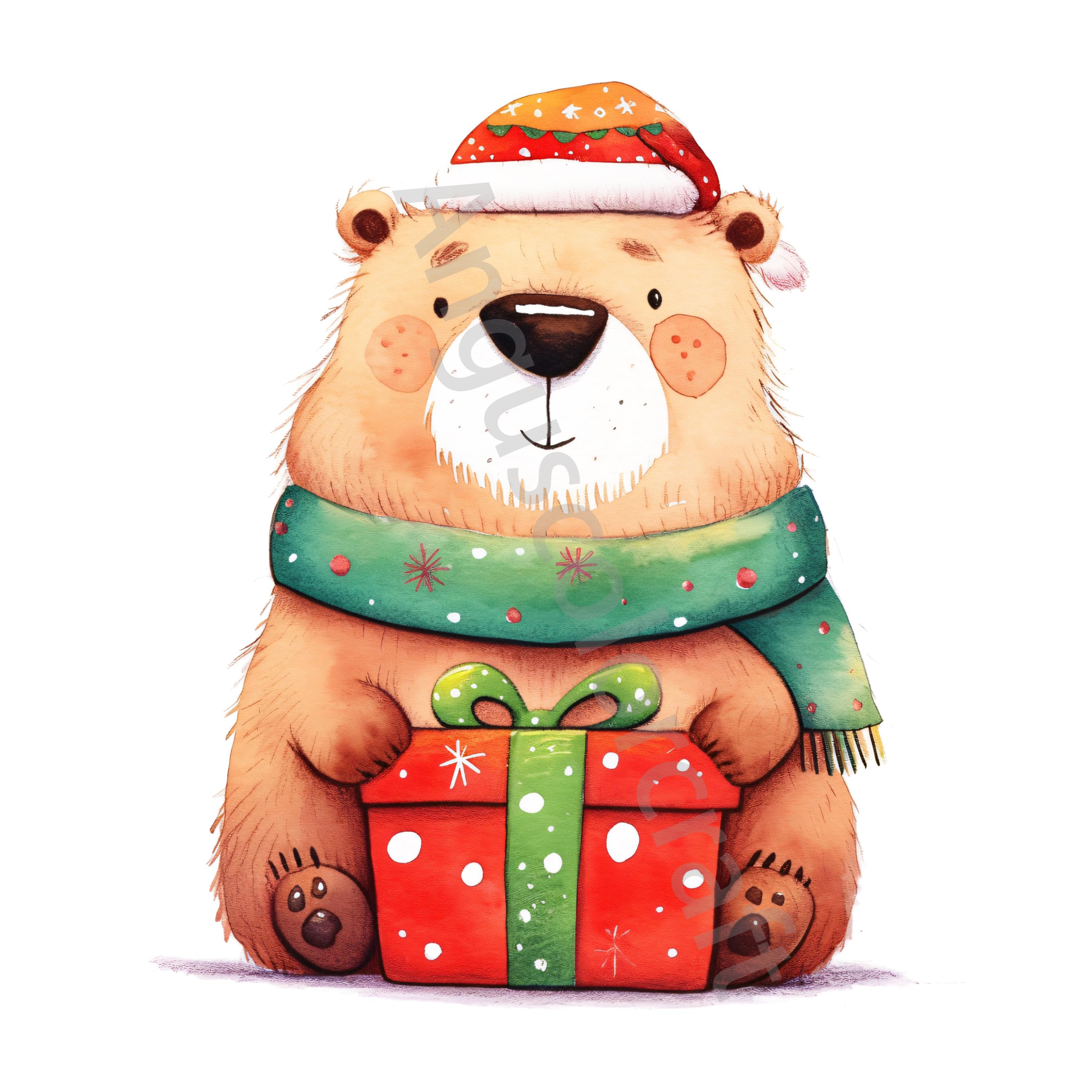 Watercolor Christmas Bear Clipart: Whimsical JPG Images (10 Jpgs ...