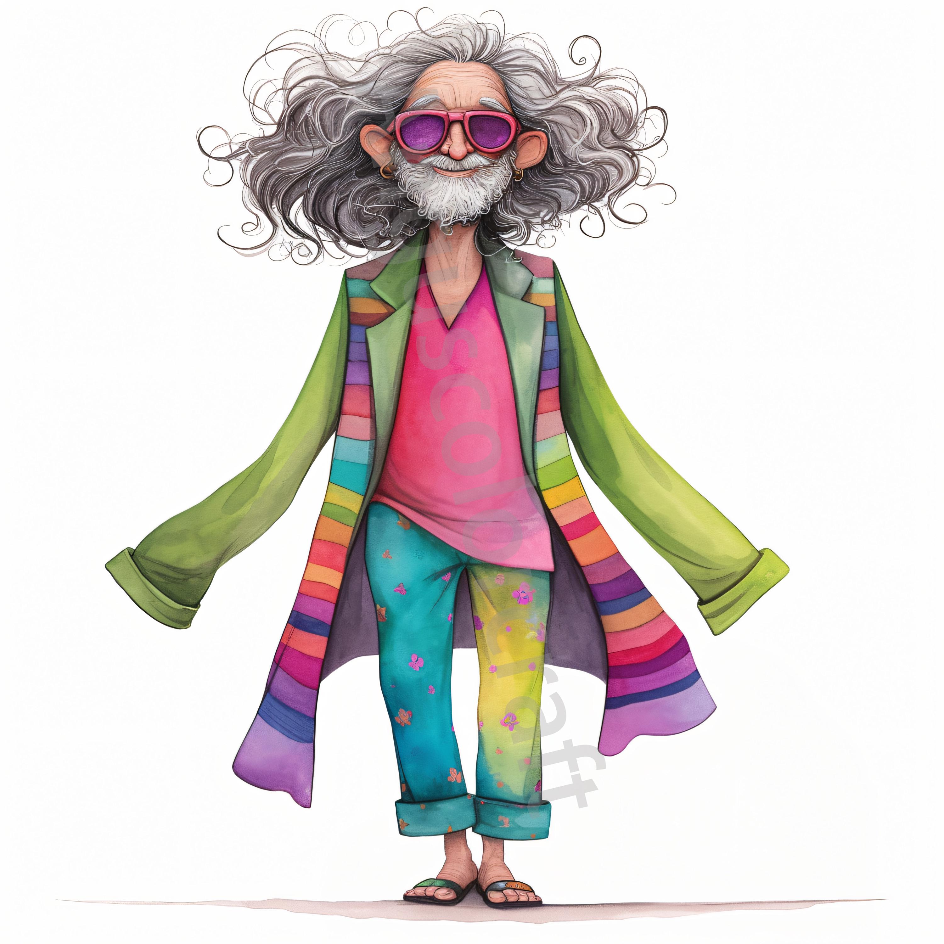 10 JPG Quirky Grandpa Clip Art, Watercolor Clip Art, Junk Journaling ...