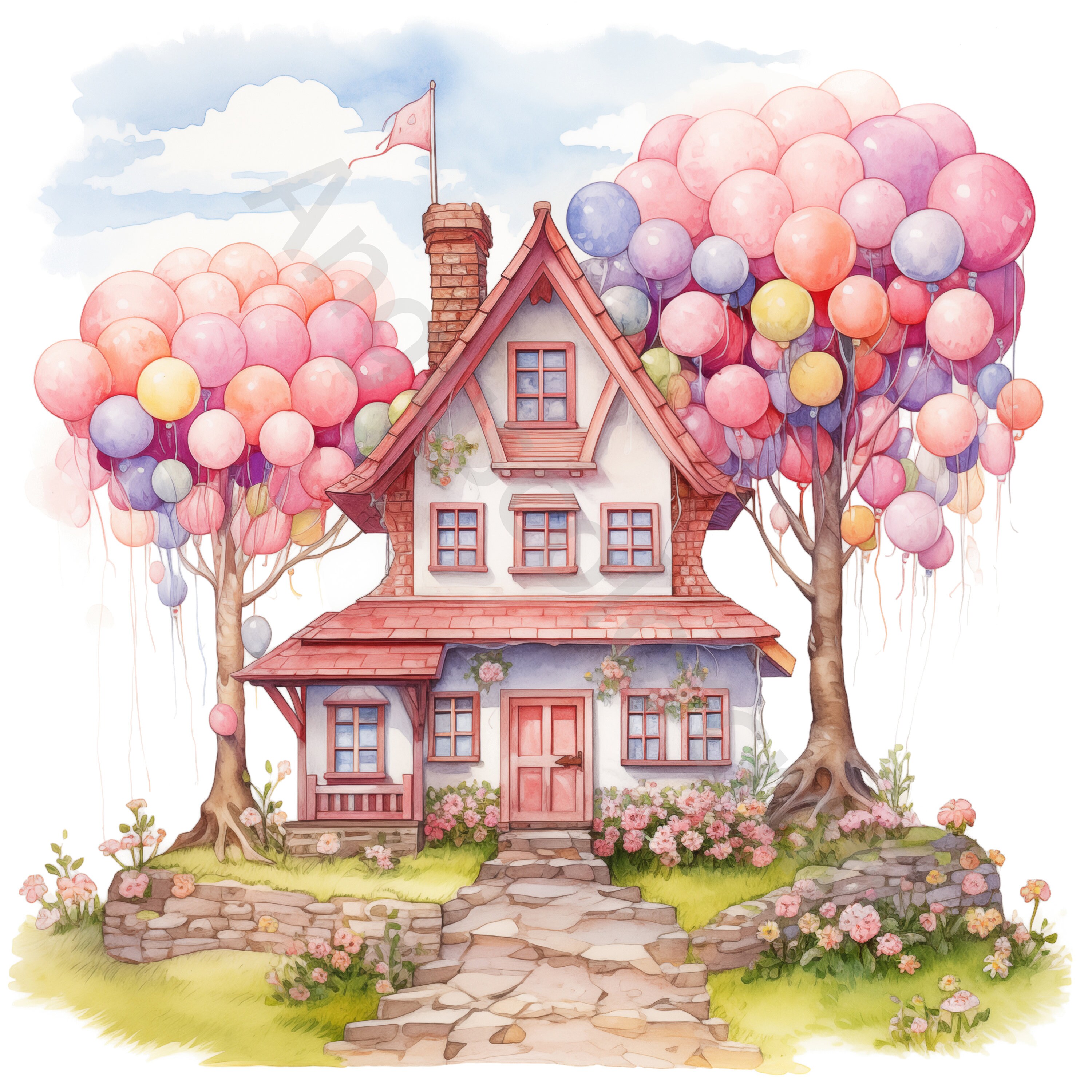Whimsical Sweet as Candy Cottage Clipart Bundle 15 High Res Watercolor ...