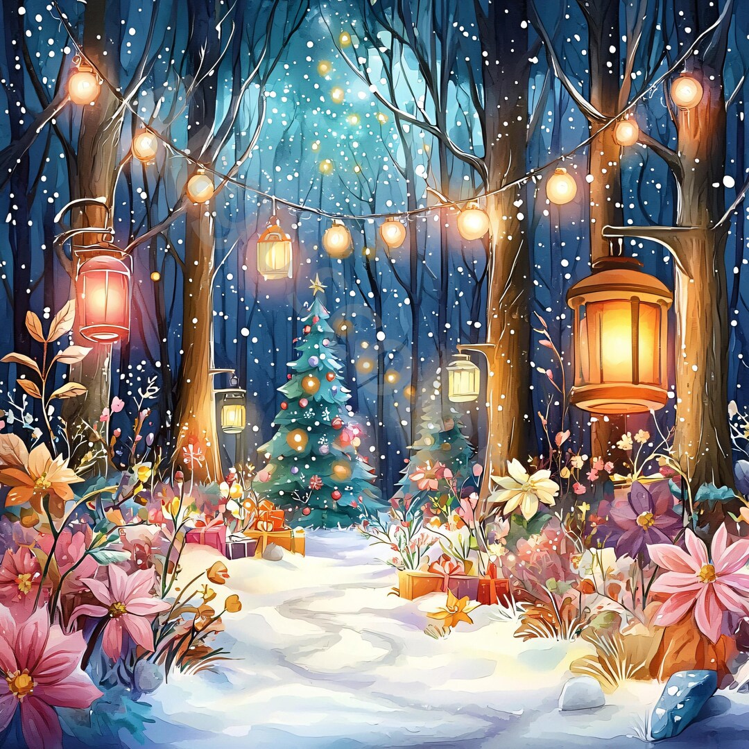 Magical Christmas Forest Clip Art 10 High Res Watercolor Jpgs Junk ...