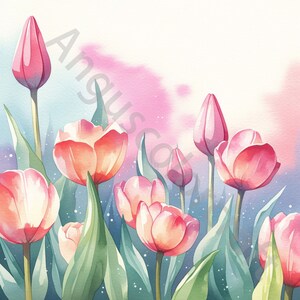 Tulip Garden Clip Art Bundle 10 High Res Watercolor Flowers Clipart ...