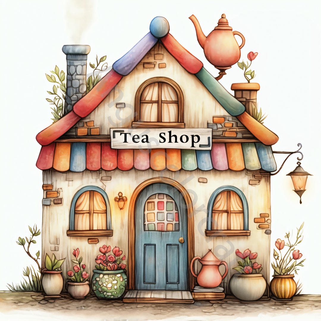10 Quirky Tea Shop Clip Art, Watercolor Clipart JPG, Junk Journaling ...
