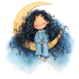 13 Cute Moon Girl Clipart, Commercial Use, Whimsical Ephemera ...