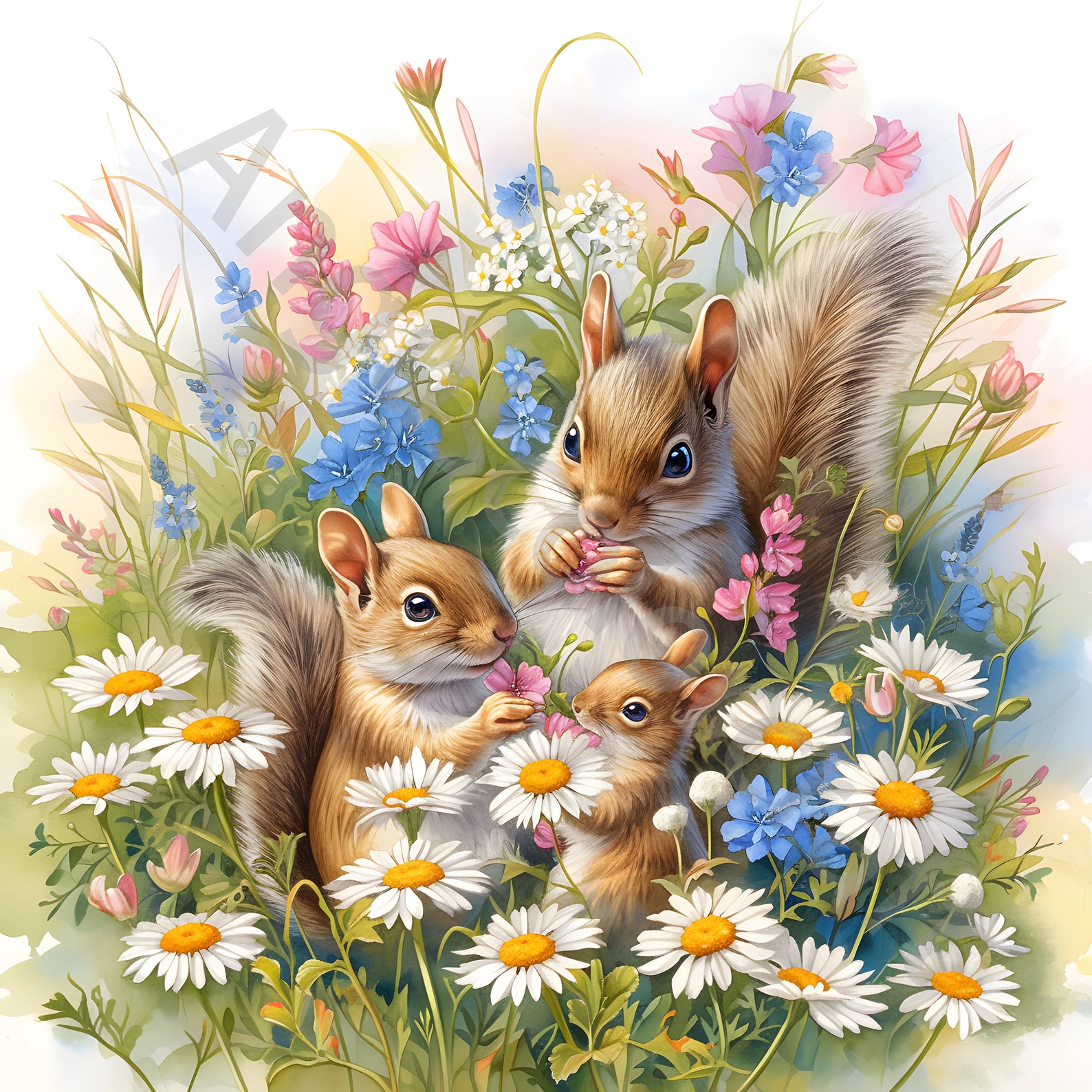 Meadow Mice Clip Art, Squirrels Family, 10 High Res Watercolor Clipart JPG, Junk Journaling ...