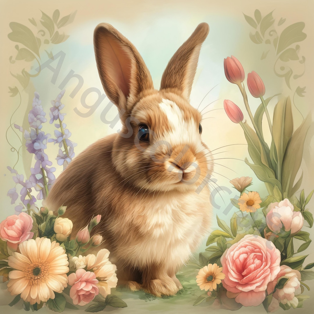 10 Vintage Rabbit Clip Art, Watercolor Clipart JPG, Junk Journaling ...