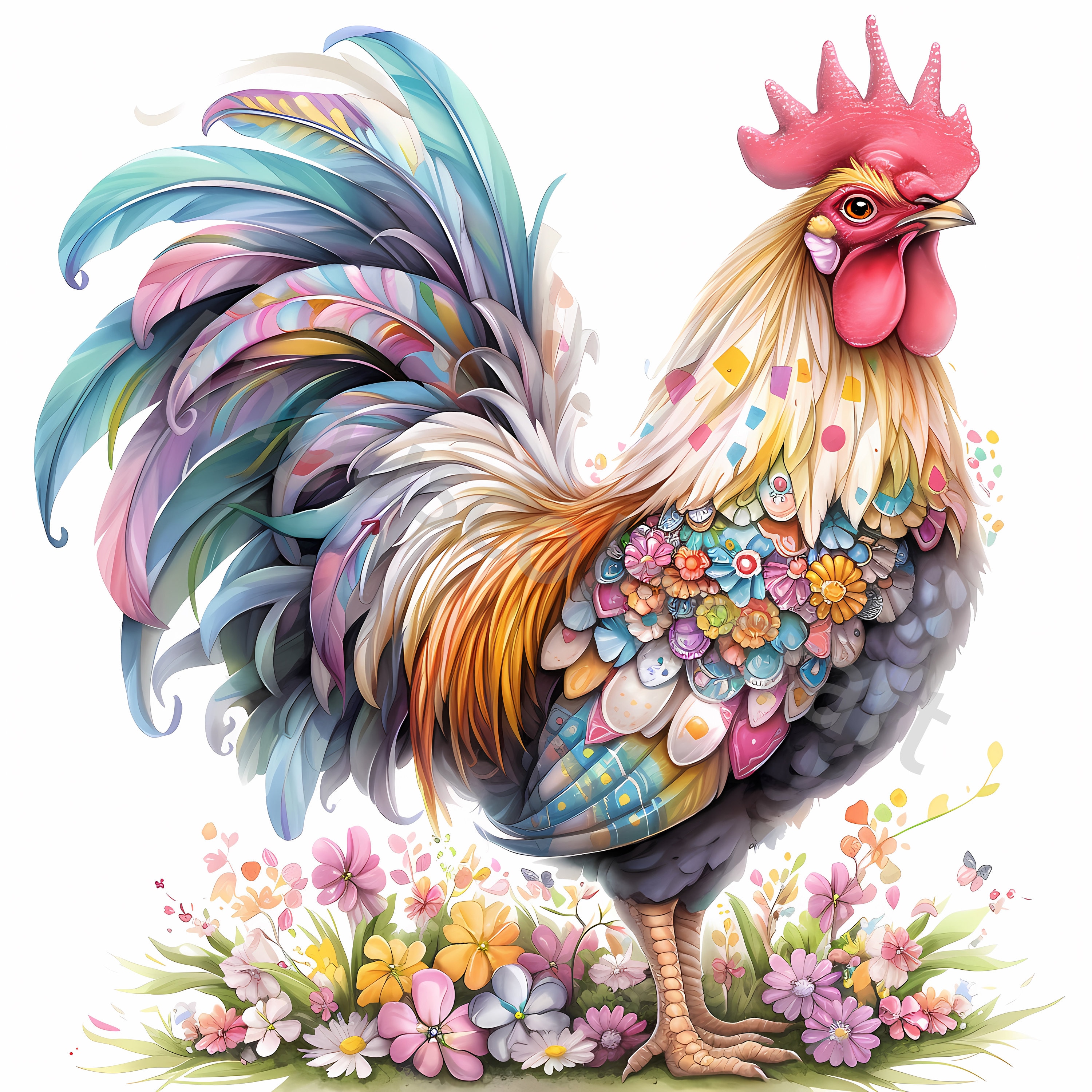 13 Colored Rooster Clipart, Printable Watercolor Clipart, High Quality ...