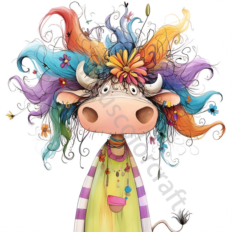 13 Quirky Cow Clipart, Commercial Use, Whimsical Ephemera, Watercolor ...