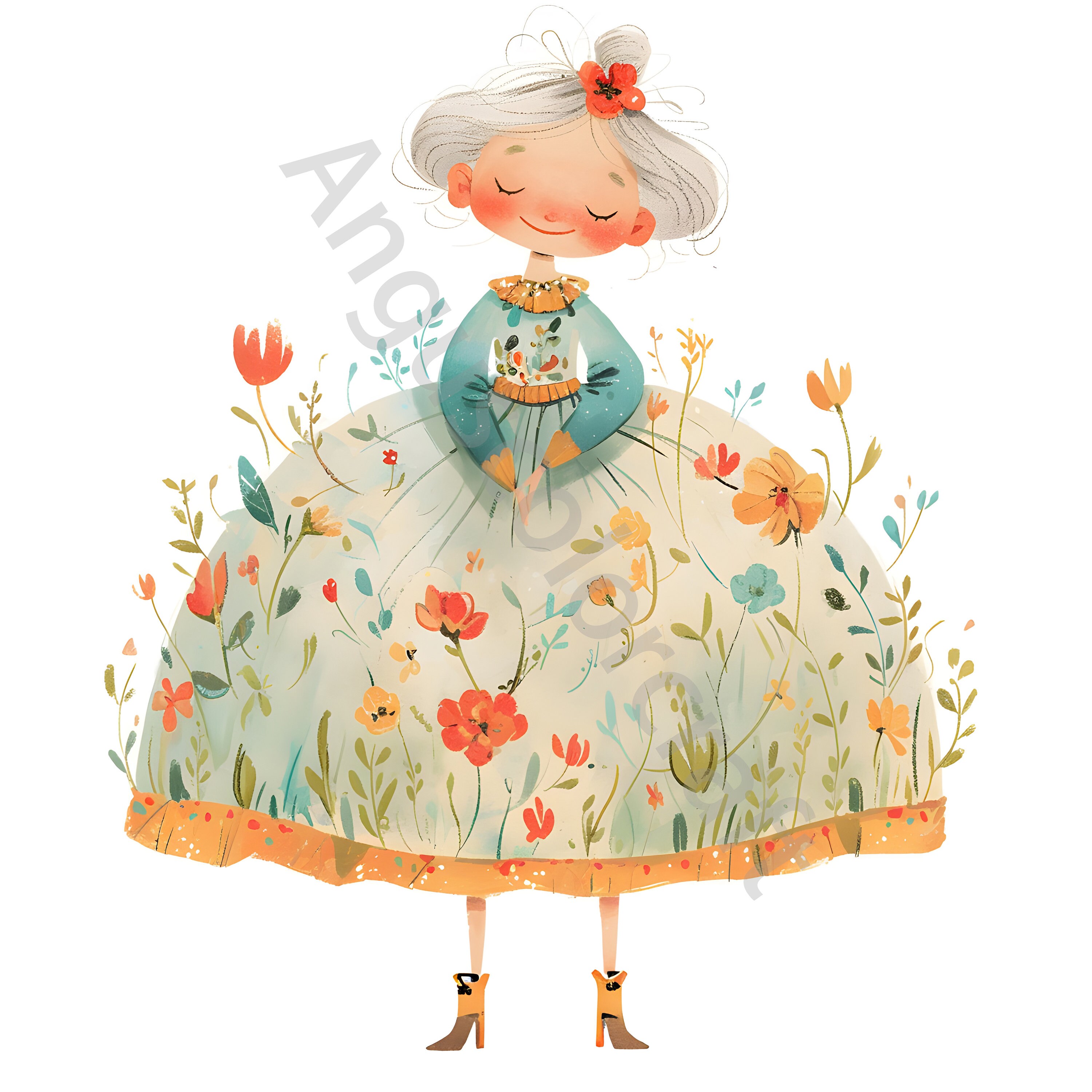 Whimsical Old Lady Clip Art, Watercolor Granny Illustration (15 Jpgs ...