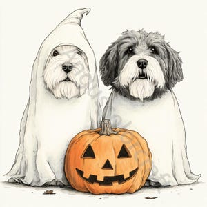 10 Jpgs Quirky Ghost Dog Clip Art Bundle, Halloween Clipart, Watercolor ...