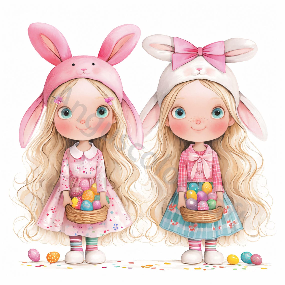 13 Easter Girl Clip Art, Watercolor Clipart JPG, Junk Journaling ...