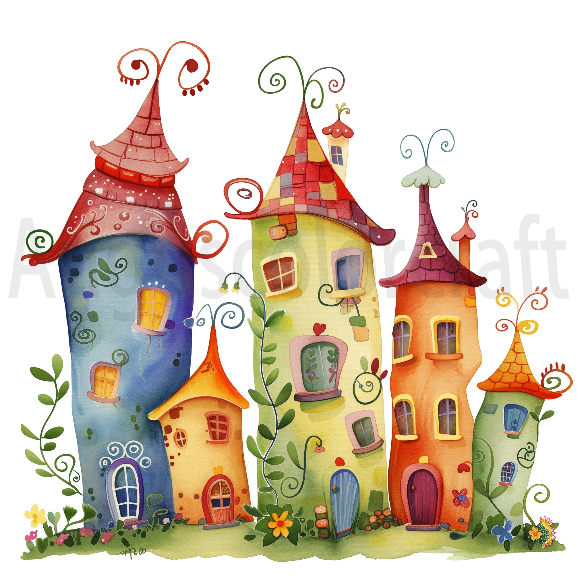 Quirky Houses Clipart 20 High Quality Jpgs, Scrapbooking, Memory Books ...