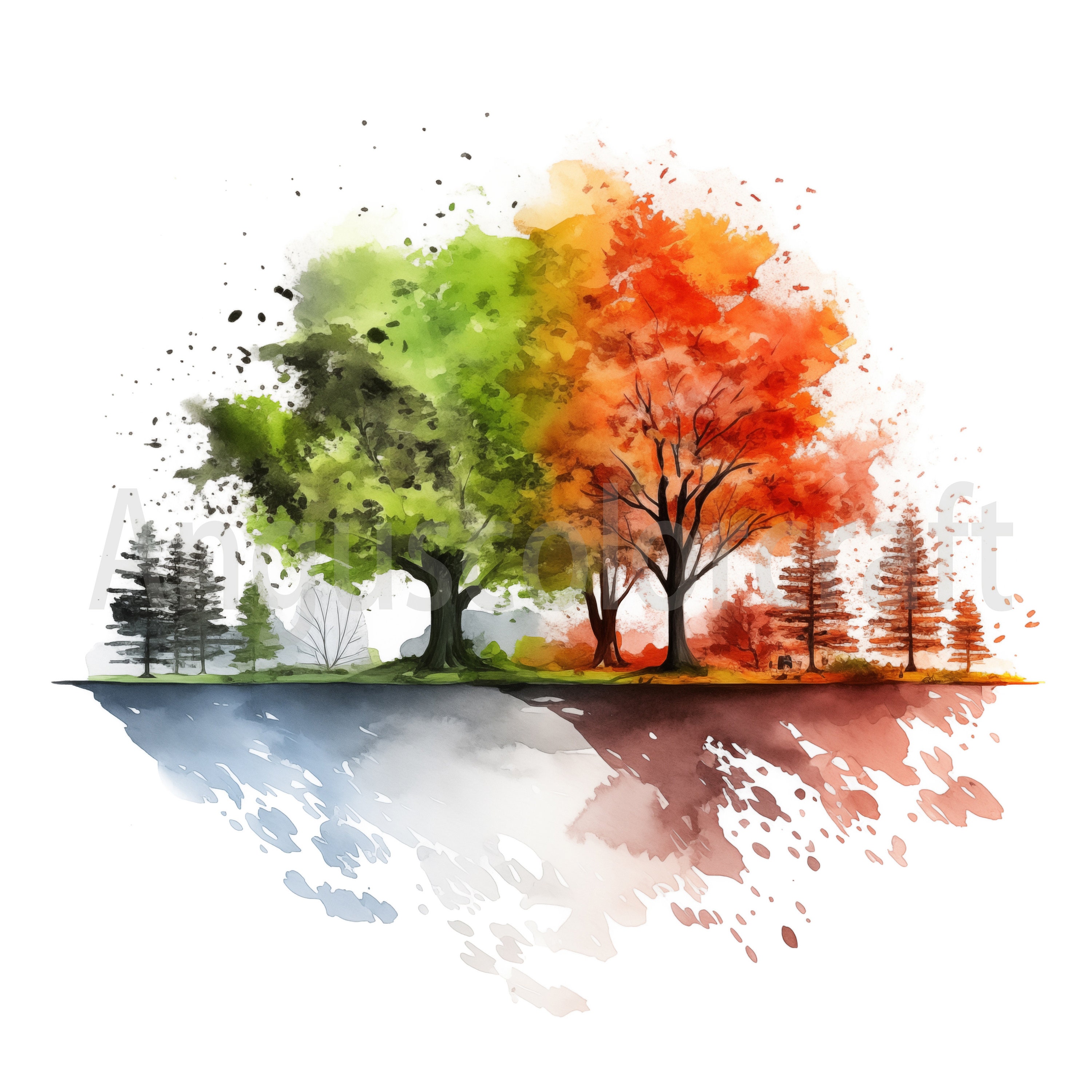 18 Quirky Trees Clipart, Commercial Use, Whimsical Ephemera, Watercolor ...