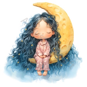 13 Cute Moon Girl Clipart, Commercial Use, Whimsical Ephemera ...
