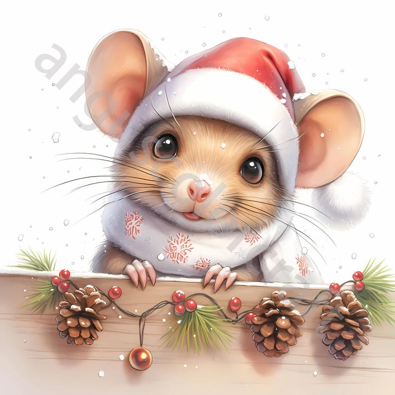 Christmas Mouse Clip Art, Watercolor Clipart, 10 Jpgs, Scrapbook, Card ...