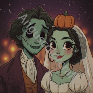 Creepy Halloween Couple Clip Art: Watercolor Style (digital Download ...