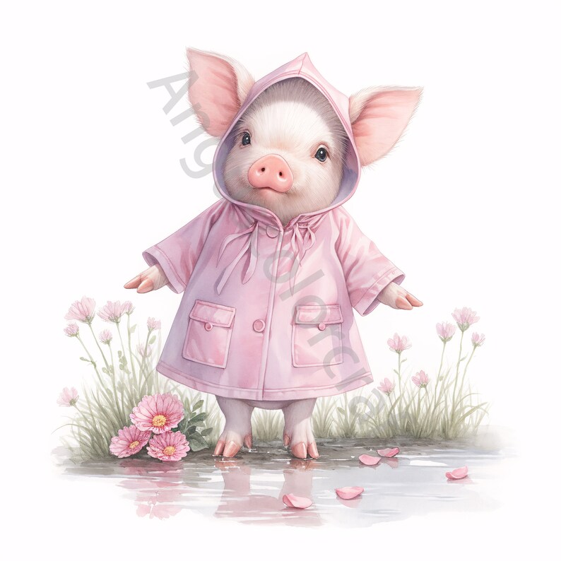15 Jpgs Cute Whimsical Raincoat Piggy Clipart, Cute Pig Clip Art ...