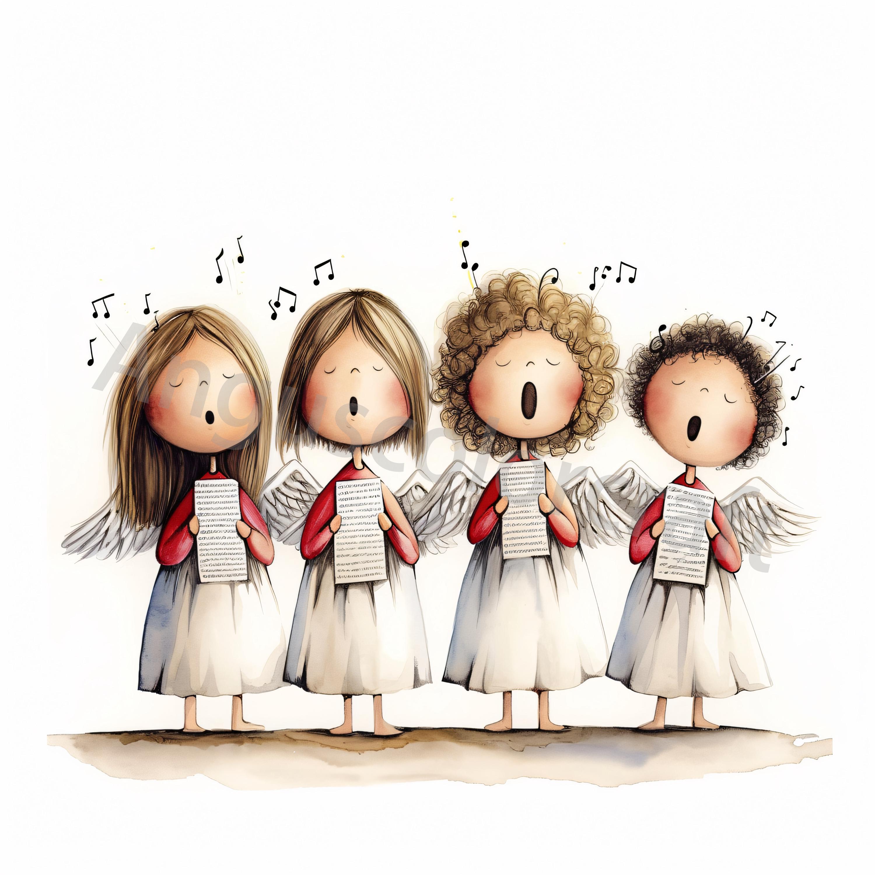 Little Angels Singing Christmas Carols Clipart Bundle, 10 High Res ...