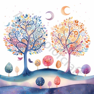 Whimsical Trees Clip Art Bundle 13 High Res Watercolor Jpgs for Junk ...