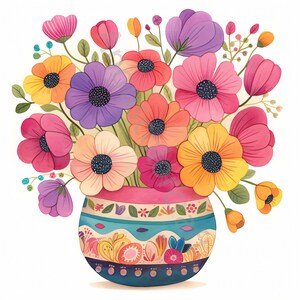 10 Whimsical Flower Set2 Clipart, Vase of Flower Clipart, High Res JPG ...