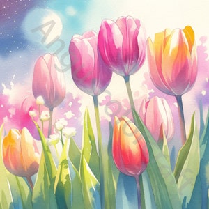 Tulip Garden Clip Art Bundle 10 High Res Watercolor Flowers Clipart ...