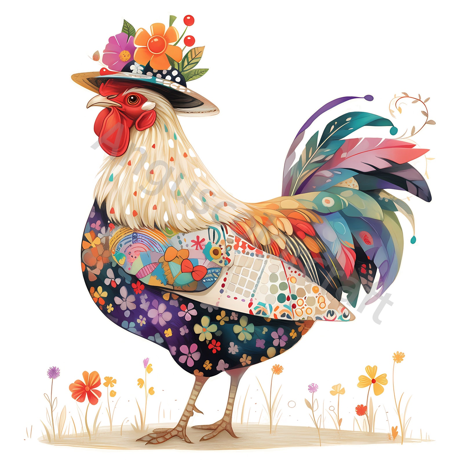 12 Chicken Clipart, Calico Chickens Clip Art Kit 10 High Res Watercolor ...