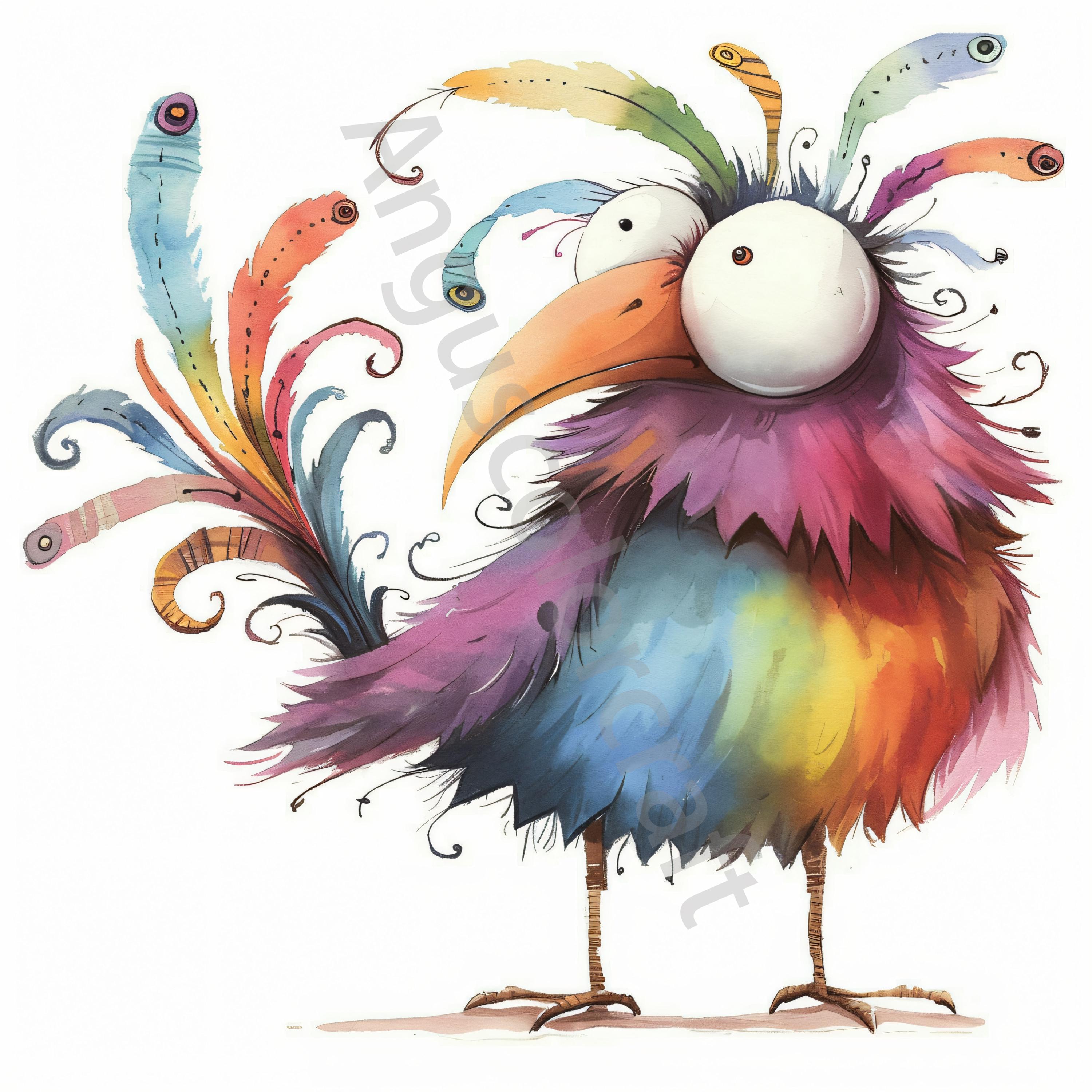 10 JPG Quirky Frazzled Bird Clip Art, Watercolor Clipart, Junk ...