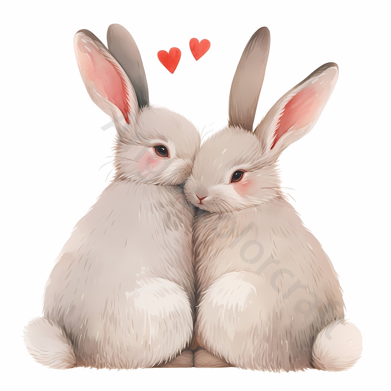 13 Cute Watercolor Couple Bunny Clipart Bundle, Rabbit With Heart ...