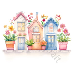 Whimsical Row Houses Clip Art Bundle 11 High Res Watercolor Clipart JPG for Junk Journaling ...