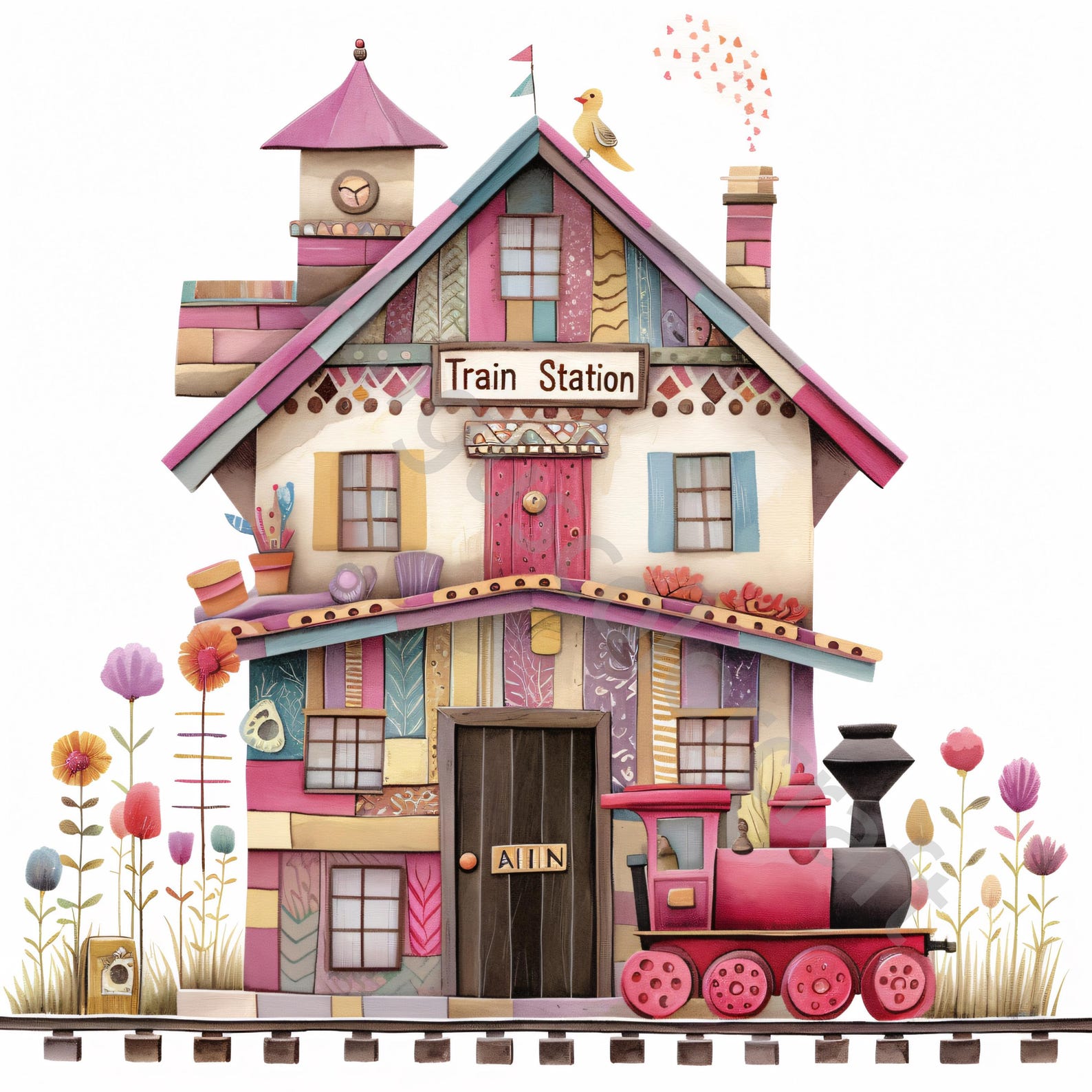 10 Train Station Clip Art, Watercolor JPG, Junk Journaling, Scrapbook ...