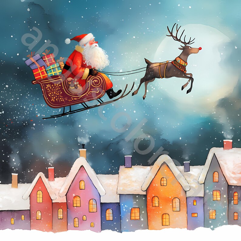 Santa and Reindeer Clip Art 10 High Res Watercolor Jpgs, Junk ...
