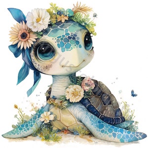 15 Cute Whimsical Turtle Clipart, Flower Turtle Clipart, High Res Jpgs ...