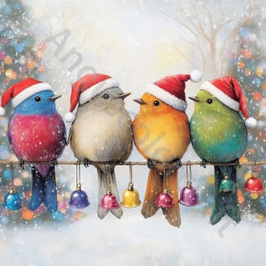 10 JPG Christmas Birds Clipart, Commercial Use, Whimsical Ephemera ...