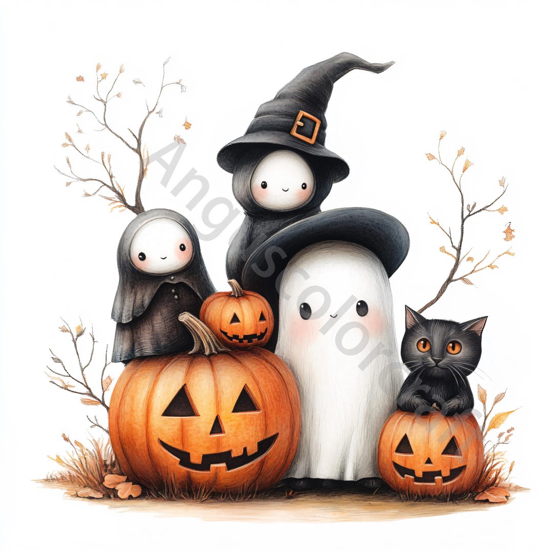 10 JPG Watercolor Halloween Family Ghost Clipart Bundle Cute Ghost Cute ...