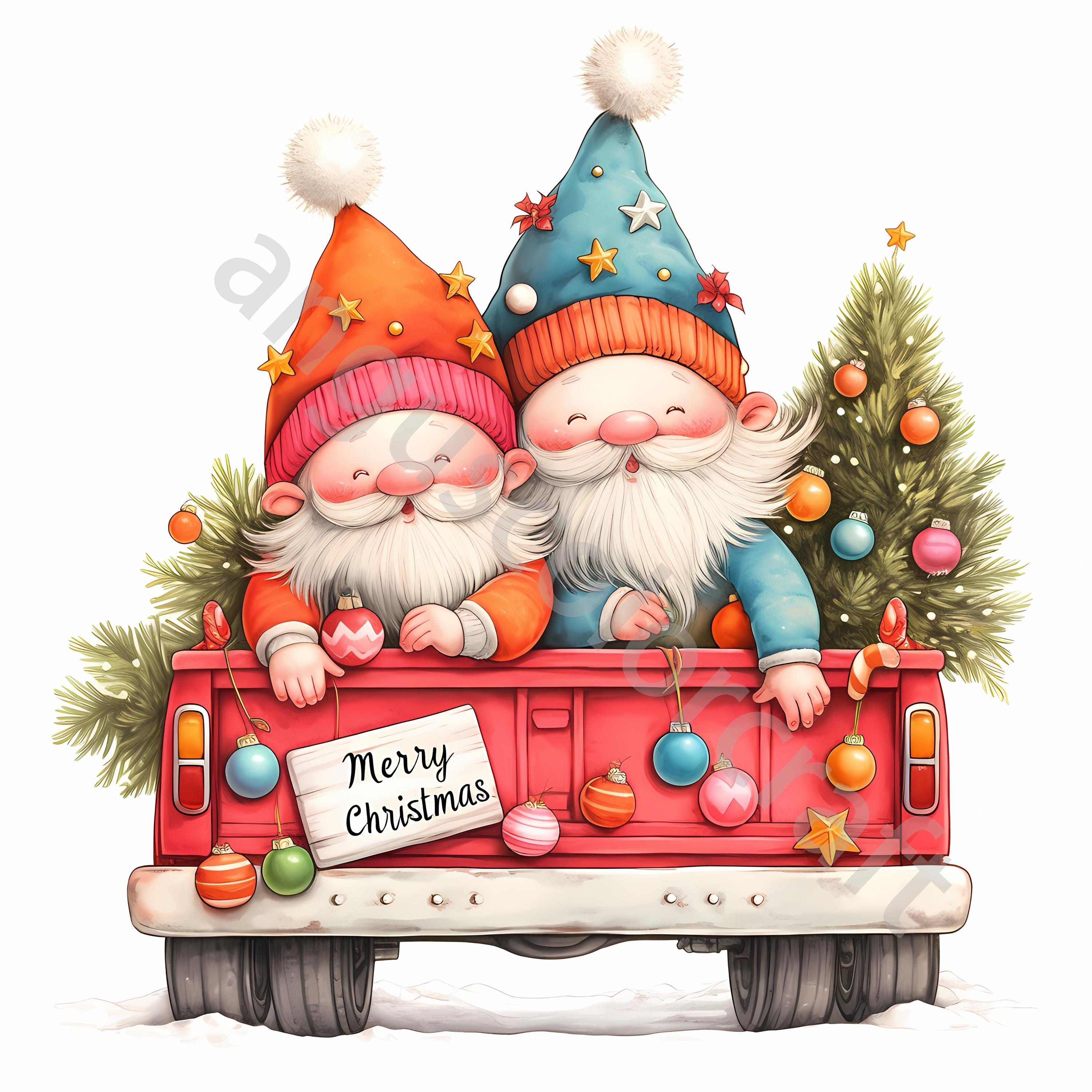 Quirky Christmas Gnomes Clip Art, Watercolor Clipart 10 Jpgs, Junk ...