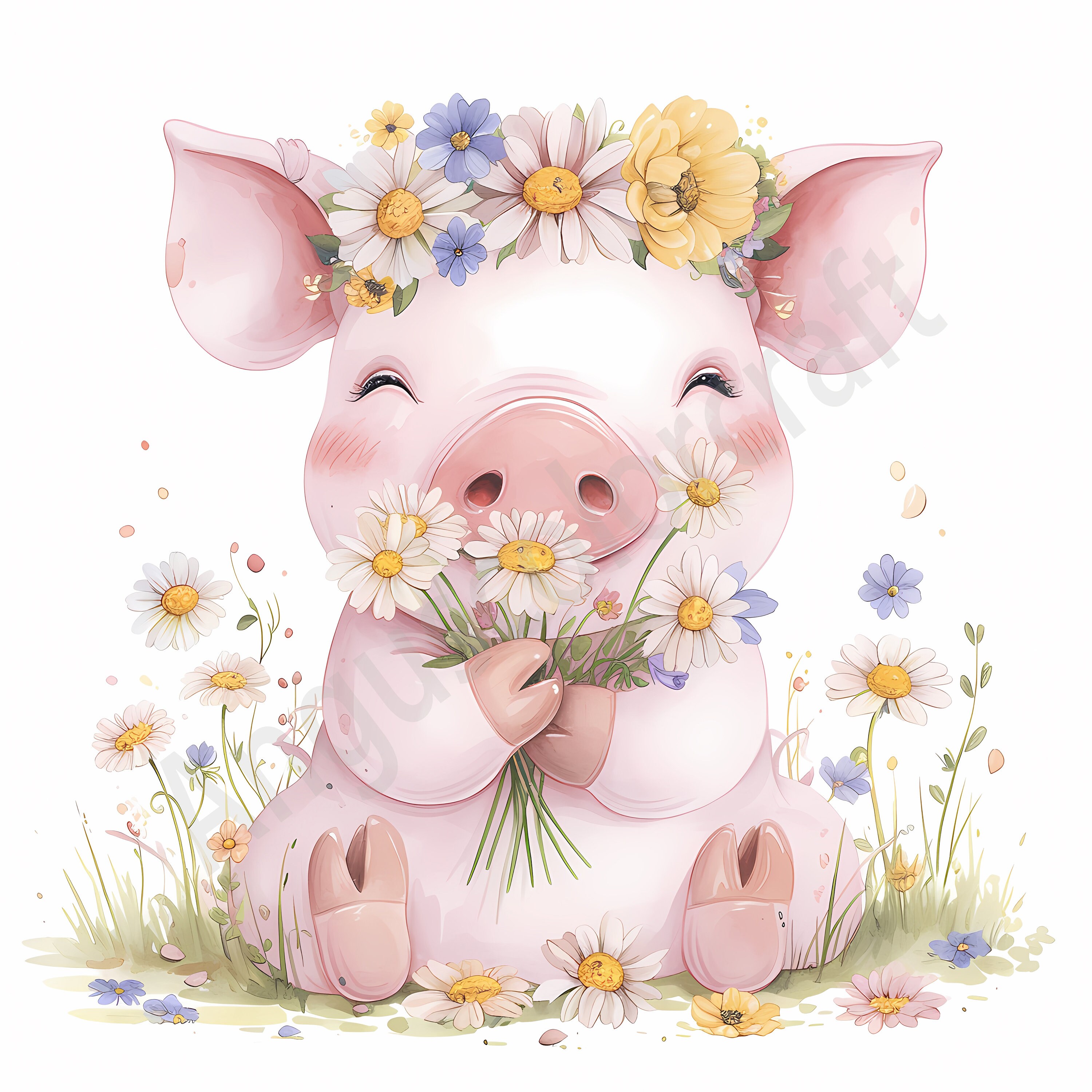 18 Cute Watercolor Pig Clipart Sublimation Design Wildflowers Pig Shirt ...