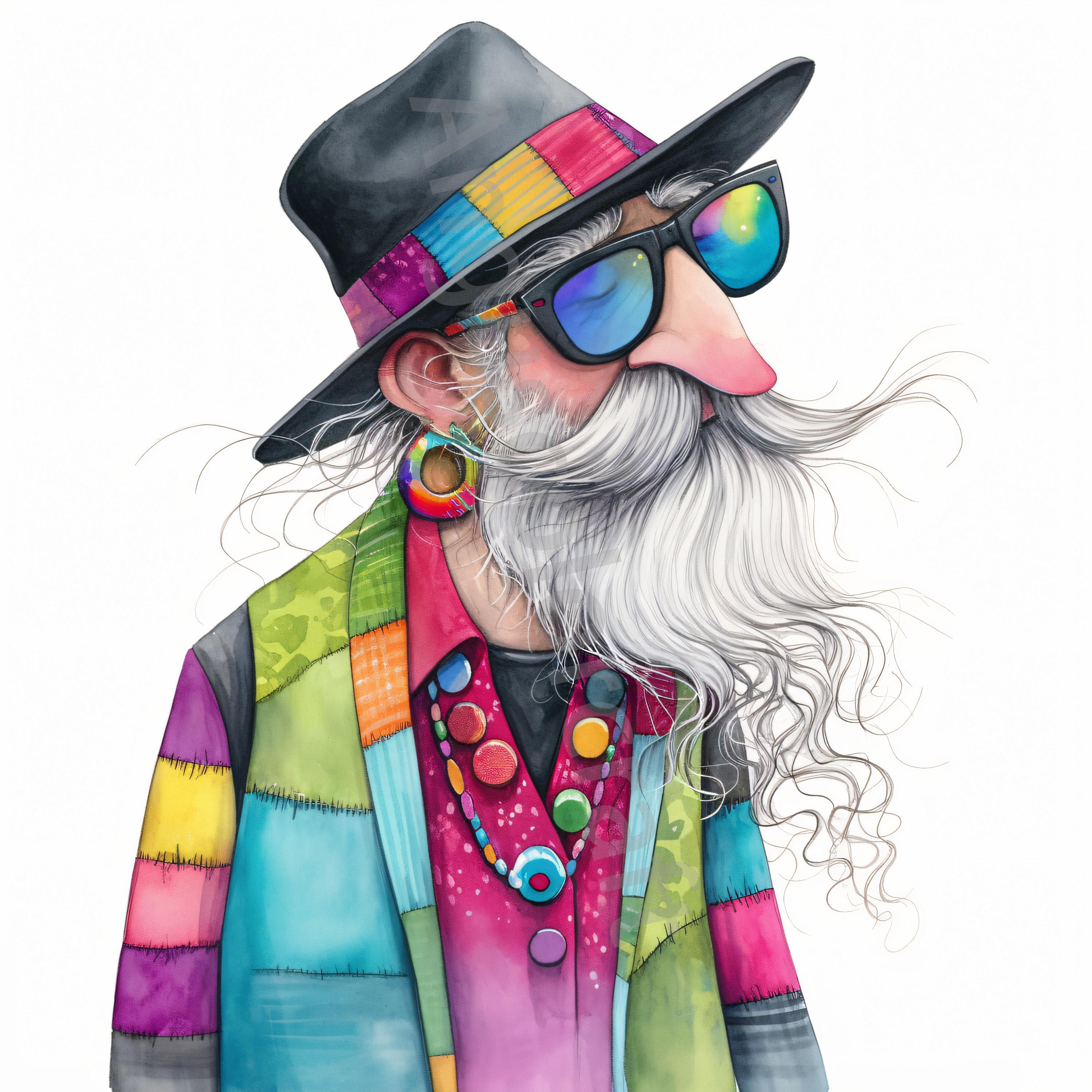 10 JPG Quirky Grandpa Clip Art, Watercolor Clip Art, Junk Journaling ...