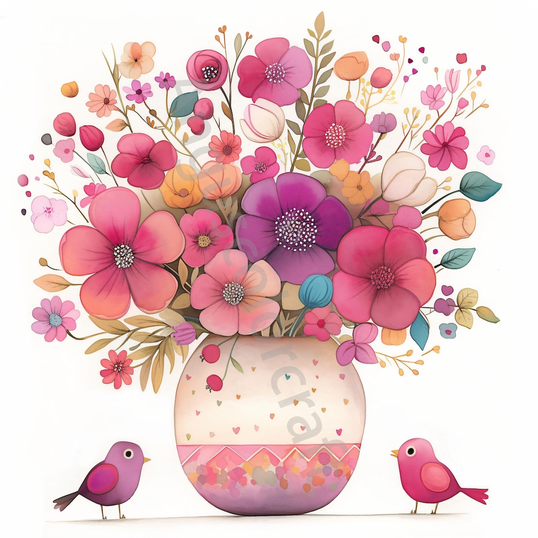 10 Cute Whimsical Flower and Bird Clip Art, Watercolor, Junk Journaling ...