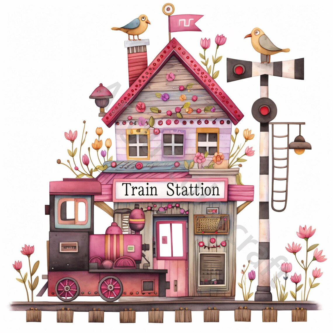 10 Train Station Clip Art, Watercolor JPG, Junk Journaling, Scrapbook ...