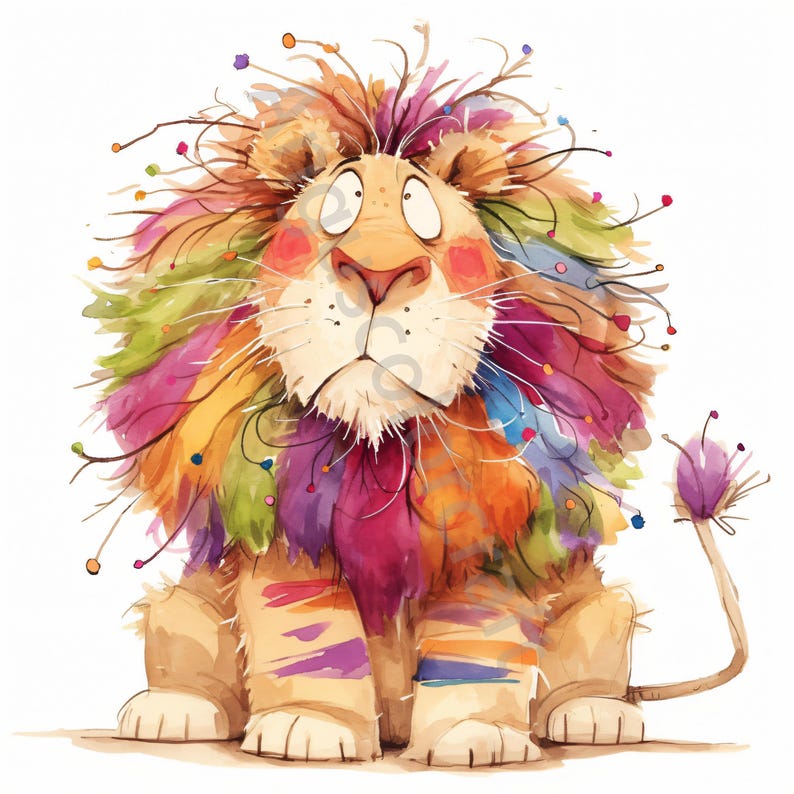 12 Quirky Lion Clip Art, Watercolor Clipart JPG, Junk Journaling ...