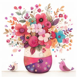 10 Cute Whimsical Flower and Bird Clip Art, Watercolor, Junk Journaling ...