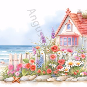 10 JPG Whimsical Seascape Cottage Images Digital Art Printable Kit ...