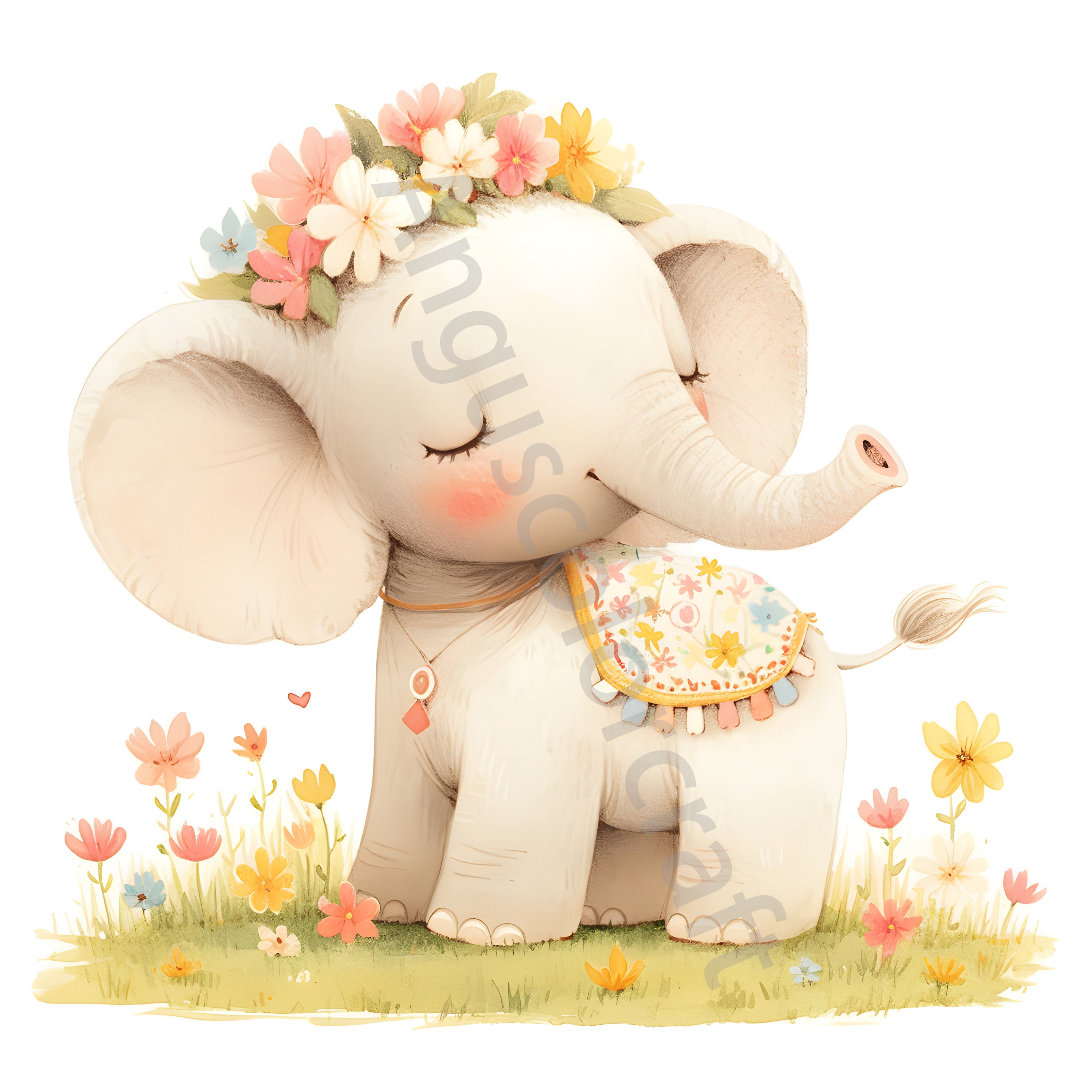 13 Flower Baby Elephant Clipart, Commercial Use, Whimsical Ephemera ...