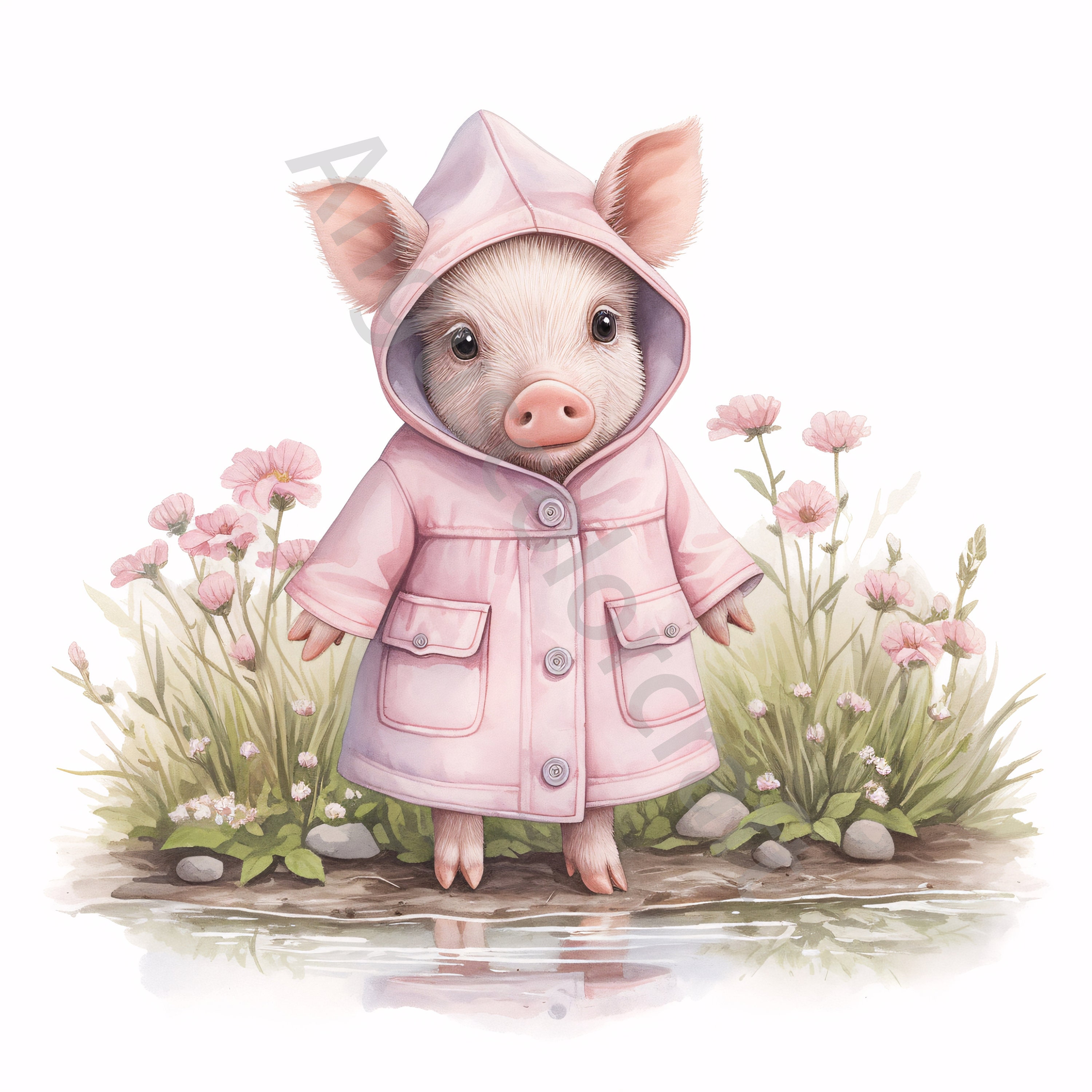 15 Jpgs Cute Whimsical Raincoat Piggy Clipart, Cute Pig Clip Art ...