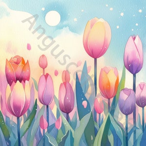 Tulip Garden Clip Art Bundle 10 High Res Watercolor Flowers Clipart ...