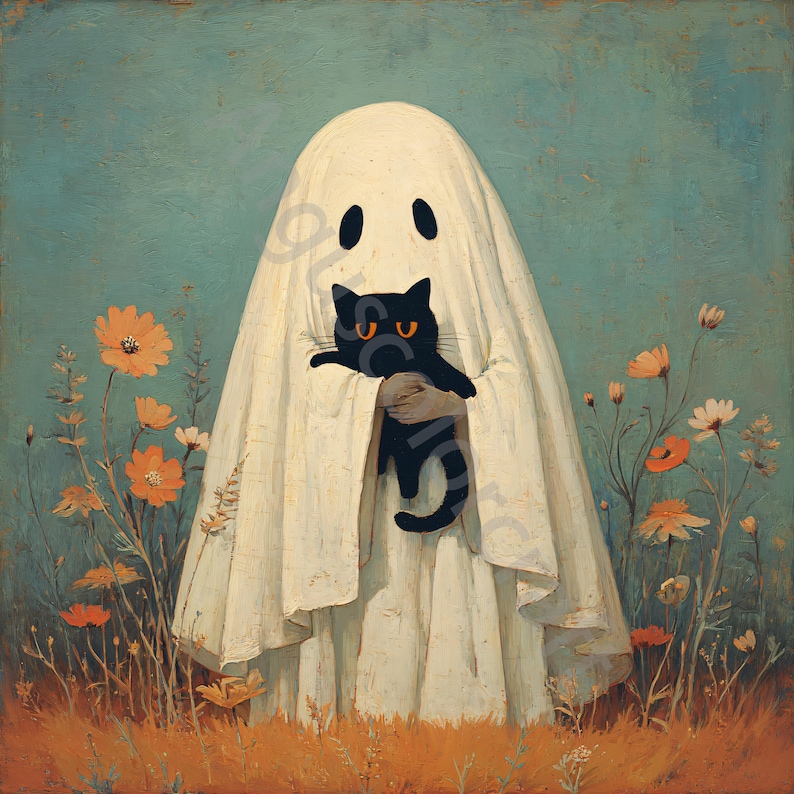 Ghost and Cat Clip Art 10 High Res Watercolor Jpgs Junk Journaling ...