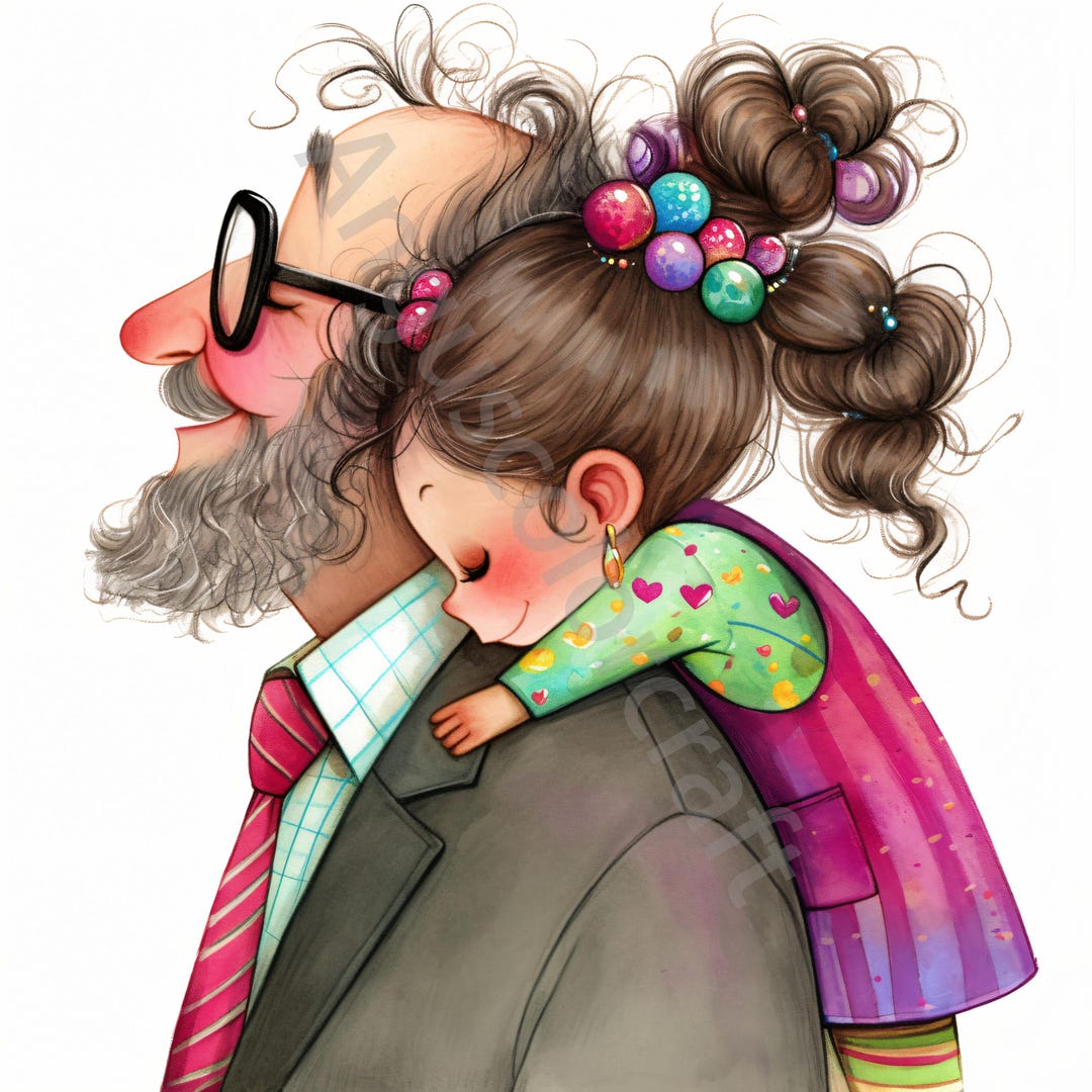 10 Quirky Dad and Kid Clip Art, Watercolor JPG, Junk Journal, Scrapbook ...